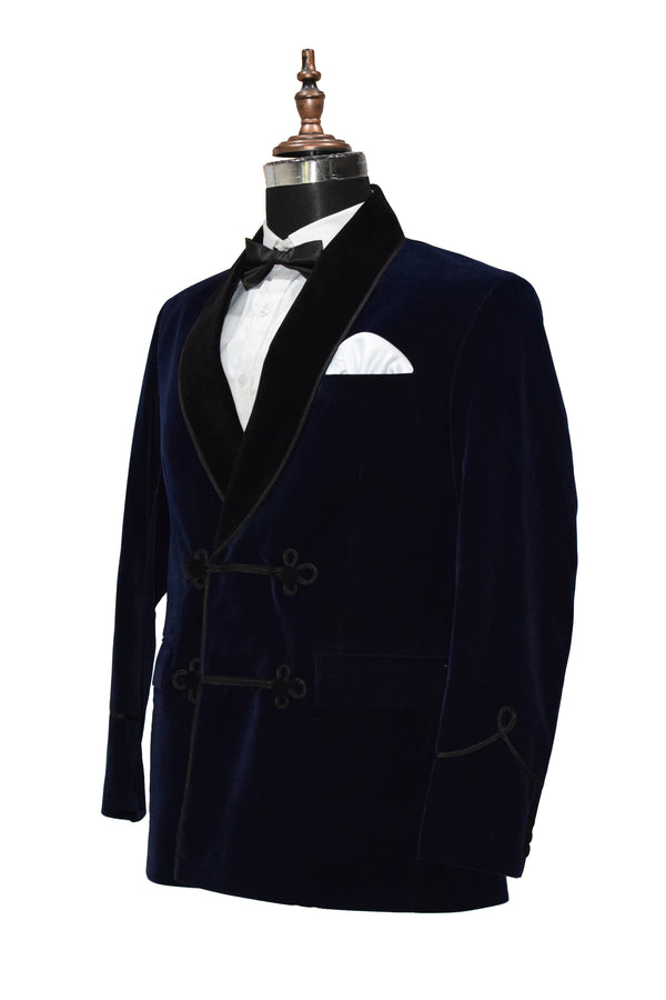 Men Navy Blue Smoking Jacket Dinner Party Wear Coat – TrendsfashionIN